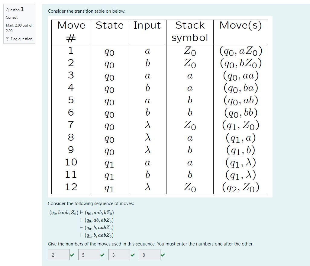 Solved Question 3 Consider the transition table on below: | Chegg.com