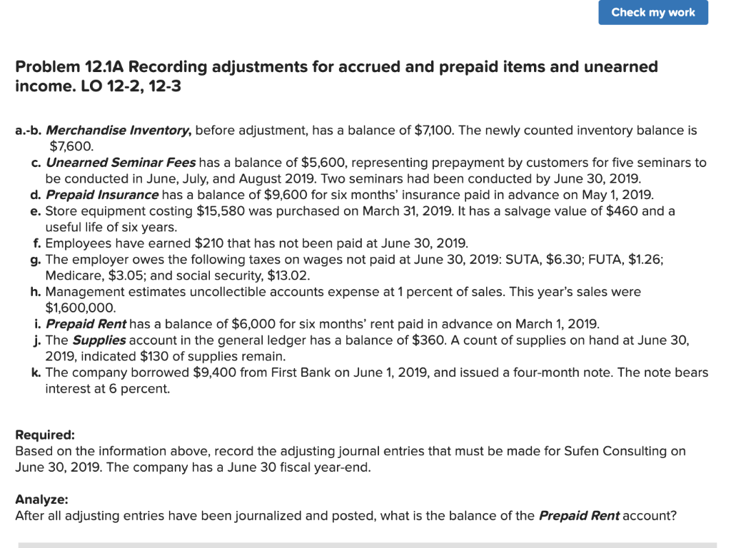 Solved Check my work Problem 12.1A Recording adjustments for | Chegg.com