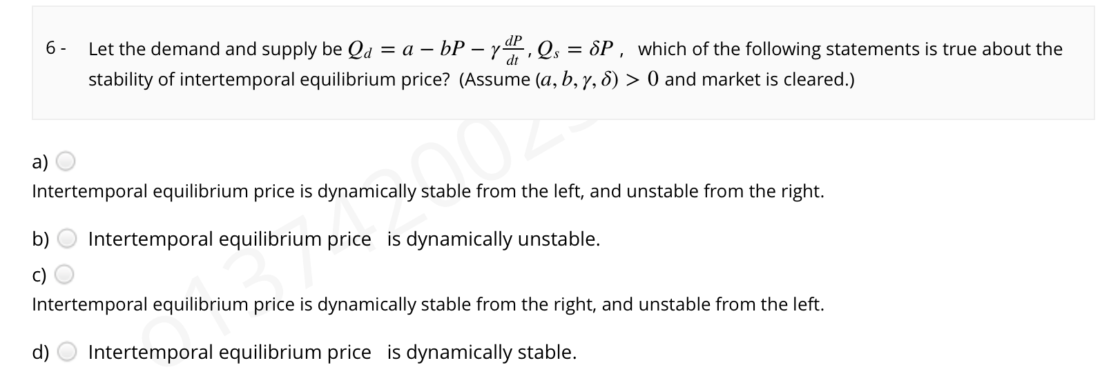 Solved 6- Let the demand and supply be Qd = a – bP – Qs = | Chegg.com