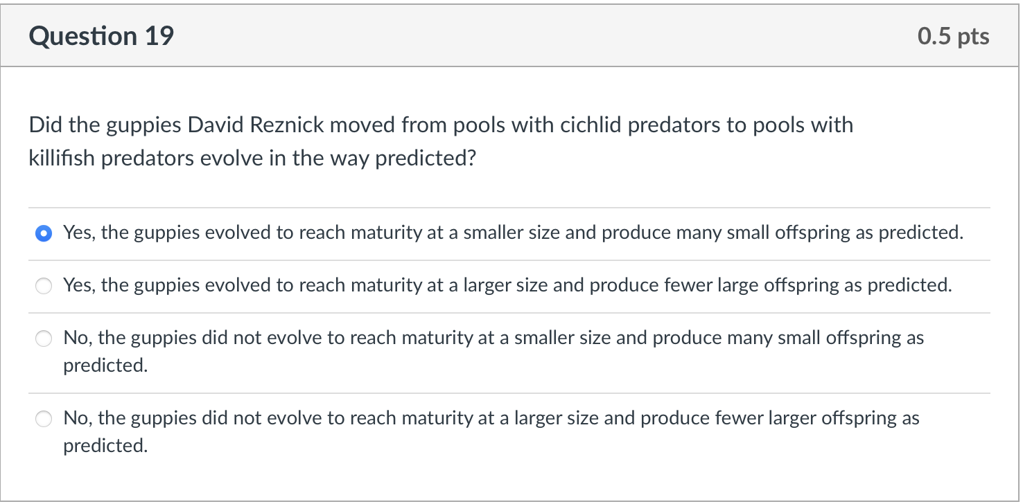 Solved Did the guppies David Reznick moved from pools with | Chegg.com