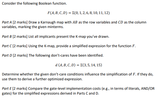 Solved Consider the following Boolean | Chegg.com