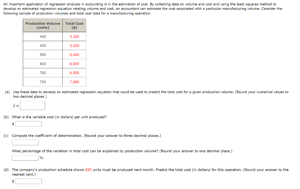 Solved following sample of production volumes and total cost | Chegg.com Solved following sample of production volumes and total cost | Chegg.com