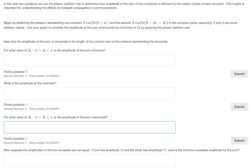 Solved In the next two questions we use the phasor addition | Chegg.com