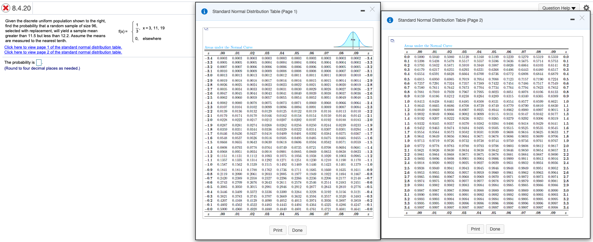 Solved 8.4.20 Question Help Standard Normal Distribution | Chegg.com