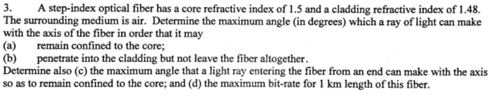 Solved 3. A step-index optical fiber has a core refractive | Chegg.com