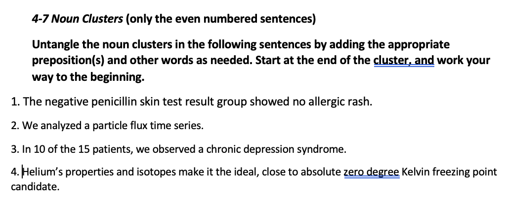 Solved 4-7 Noun Clusters (only the even numbered sentences) | Chegg.com