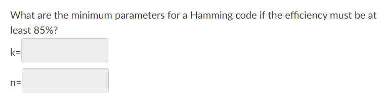 Solved What are the minimum parameters for a Hamming code if | Chegg.com