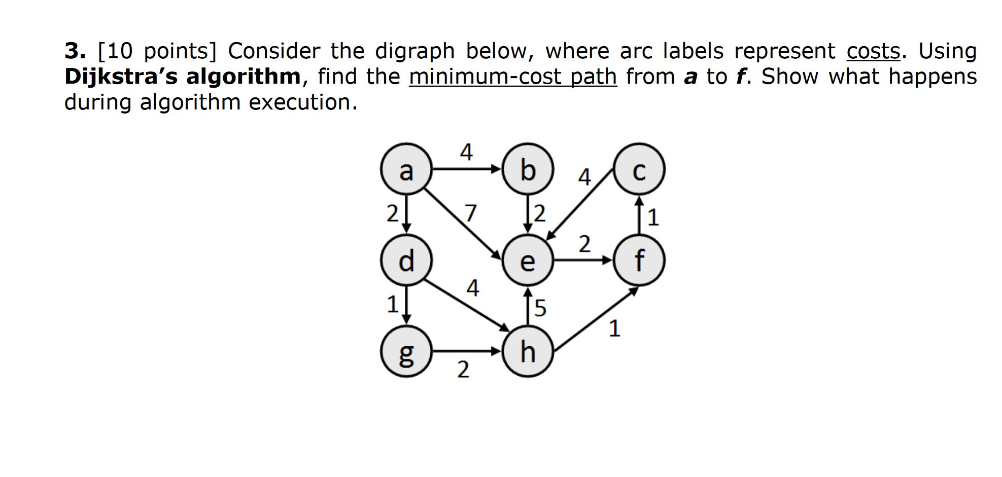 Solved 3. [10 points] Consider the digraph below, where arc | Chegg.com