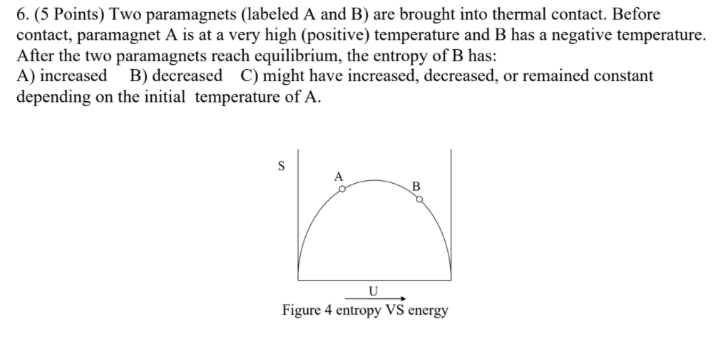 Solved 6. (5 Points) Two paramagnets (labeled A and B) are | Chegg.com