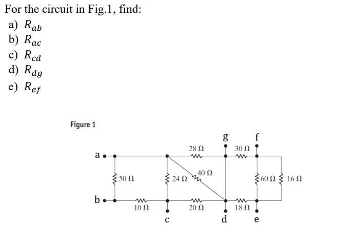 Solved For the circuit in Fig.1, find: a) Rab b) Rac c) Rcd | Chegg.com