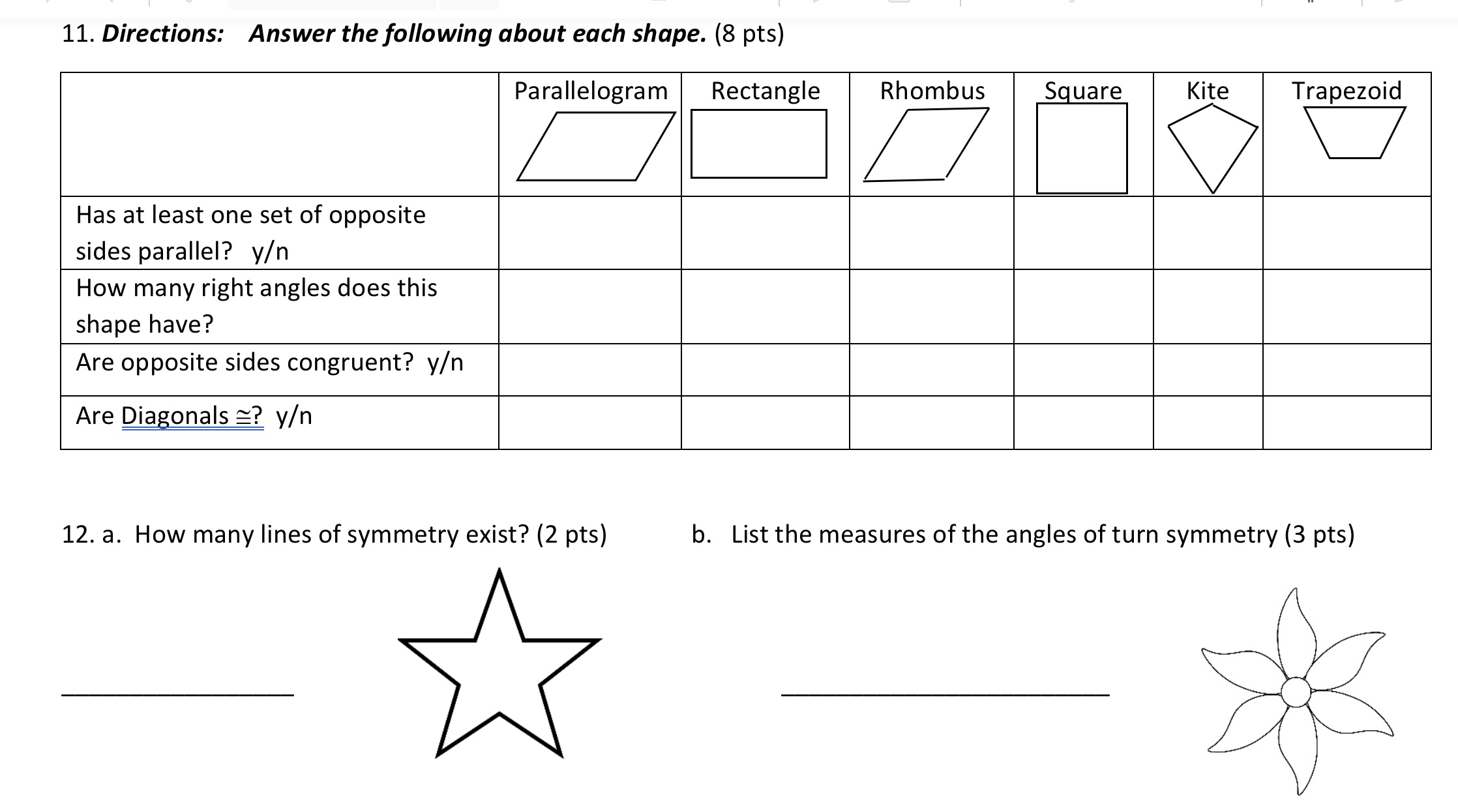 Solved 11. Directions: Answer the following about each | Chegg.com