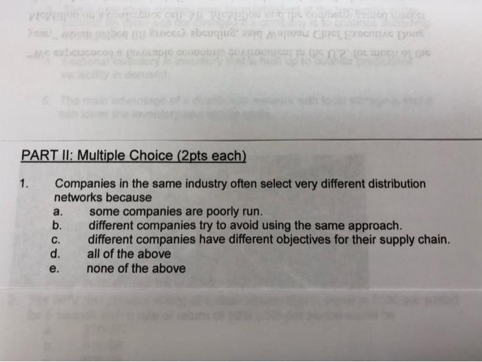 Solved PART II: Multiple Choice (2pts each) 1. Companies in | Chegg.com