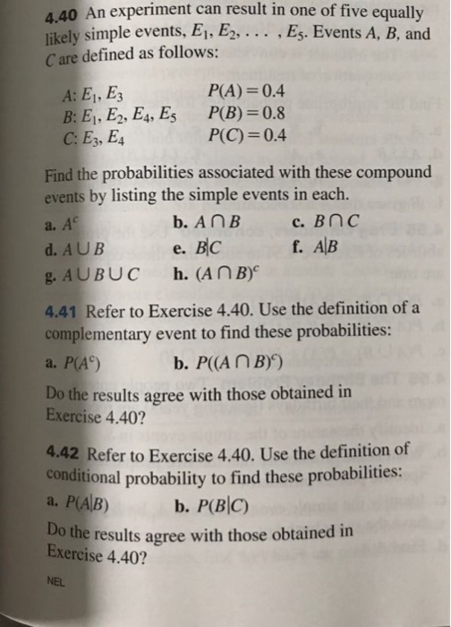 Solved 4.40 An experiment can result in one of five equally | Chegg.com