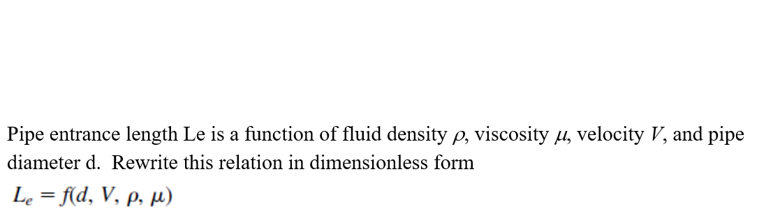 Solved Pipe entrance length Le is a function of fluid | Chegg.com