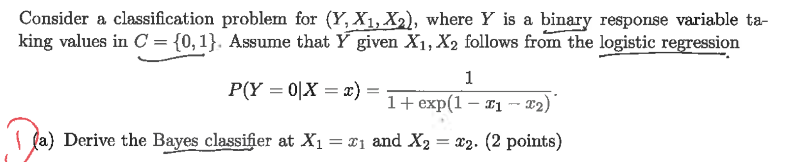 Solved Consider a classification problem for (Y,X1,X2), | Chegg.com