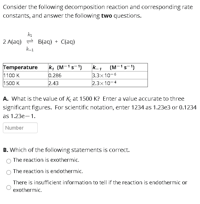 Solved Consider the following decomposition reaction and | Chegg.com