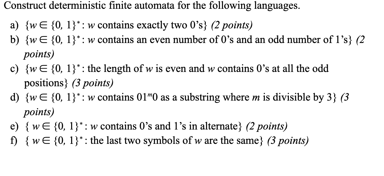 Solved Construct deterministic finite automata for the | Chegg.com