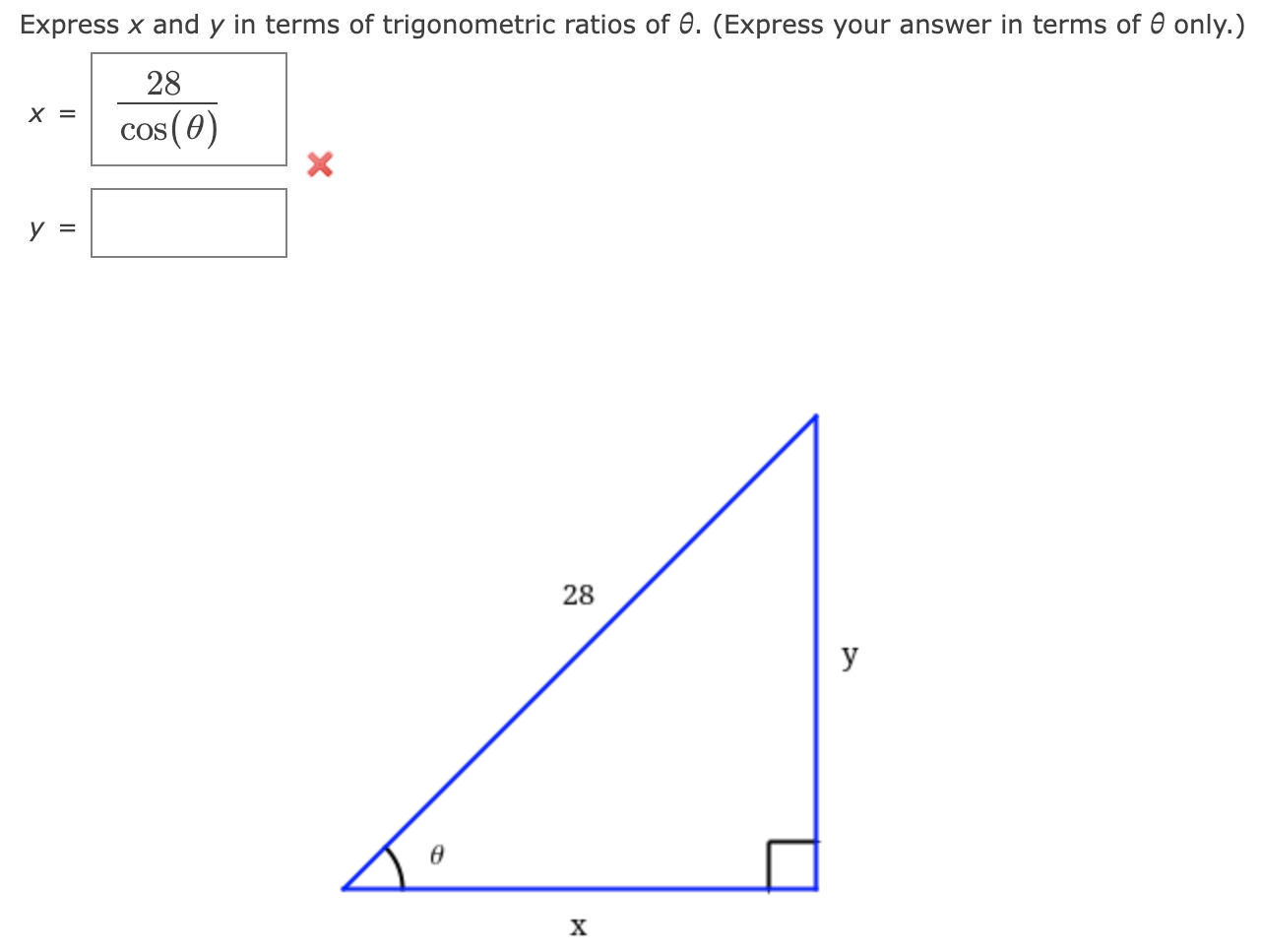 Solved Express x ﻿and y ﻿in terms of trigonometric ratios of | Chegg.com