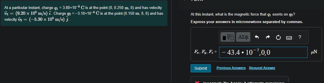 Solved At a particular instant, charge q1=3.80×10−6C is at | Chegg.com