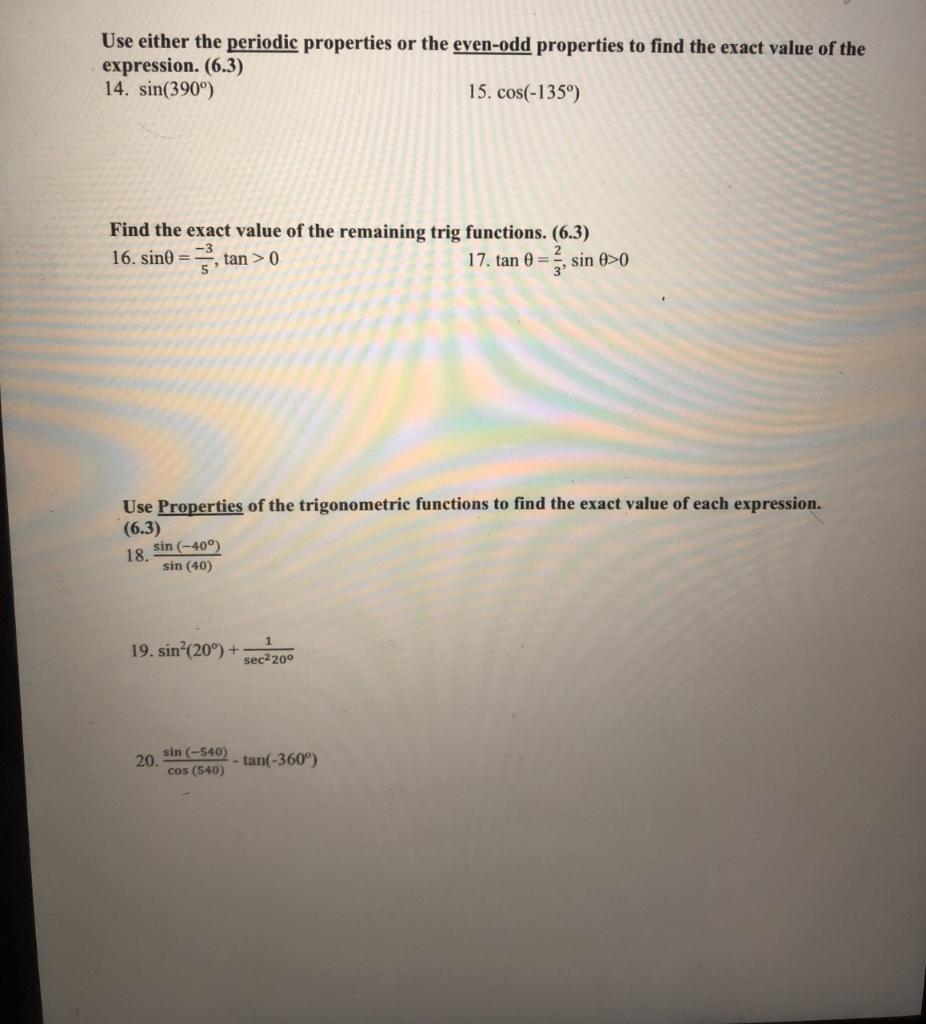 Solved Use either the periodic properties or the even-odd | Chegg.com