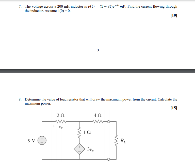 Solved 7. The voltage across a 200 mH inductor is v(t) = (1 | Chegg.com