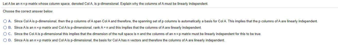 Solved Let A be an nxp matrix whose column space, denoted | Chegg.com
