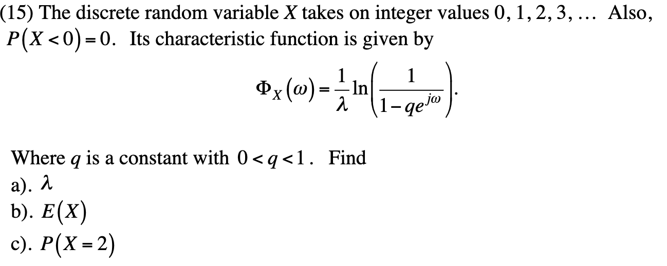 Solved (15) The discrete random variable X takes on integer | Chegg.com