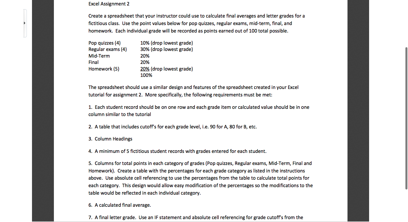 Excel Assignment 2 Create a spreadsheet that your | Chegg.com