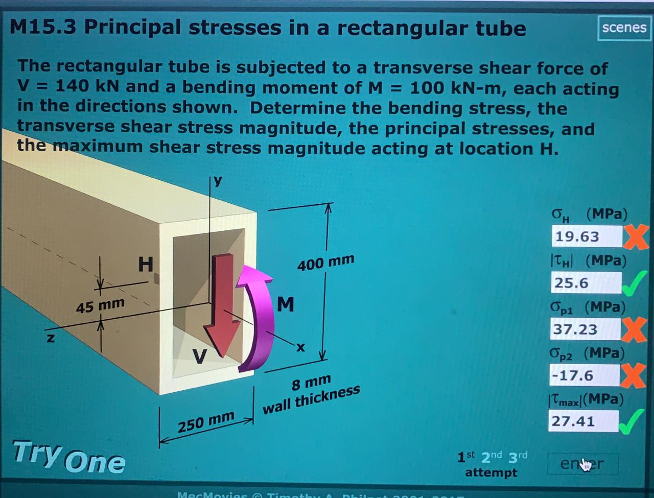 Solved M15.3 Principal stresses in a rectangular tube scenes | Chegg.com