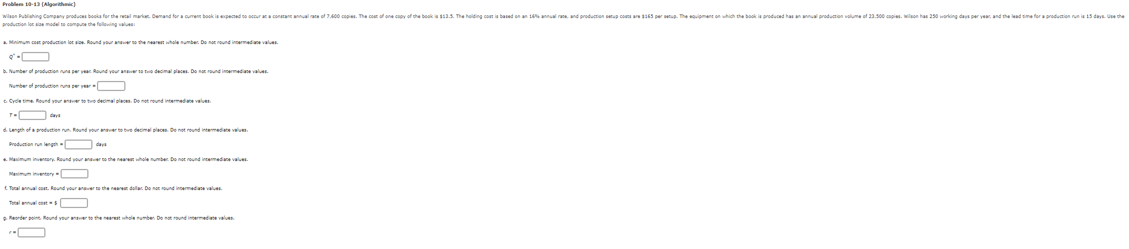 Solved Problem 10 13 Algorithmic Production Lot Size Model