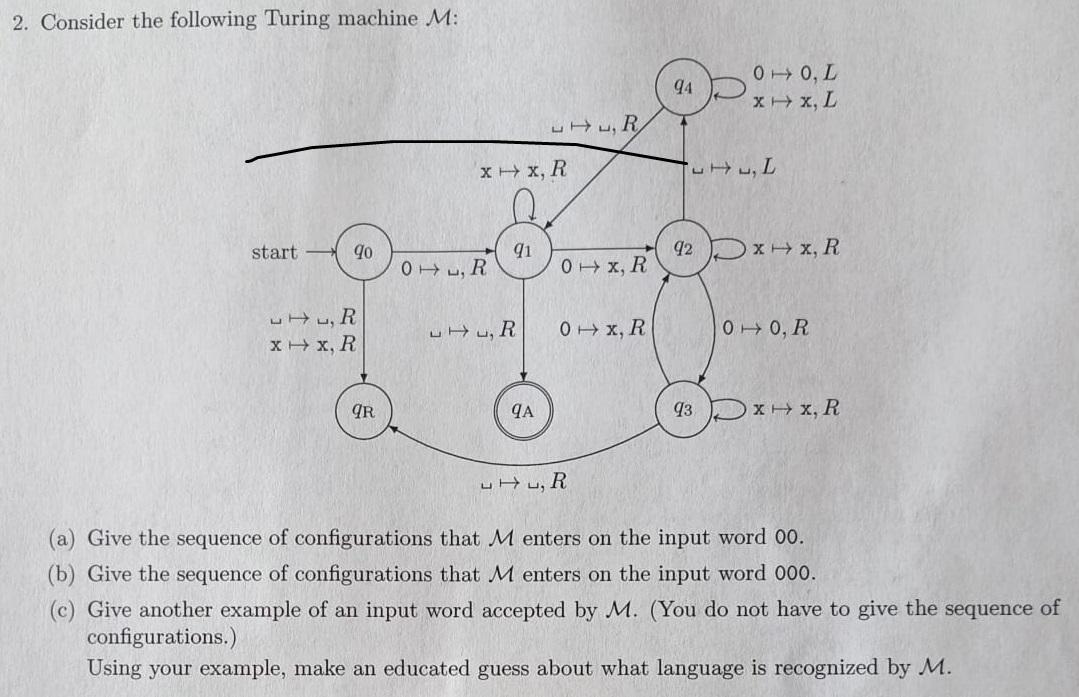 Solved 2. Consider the following Turing machine M : (a) Give | Chegg.com
