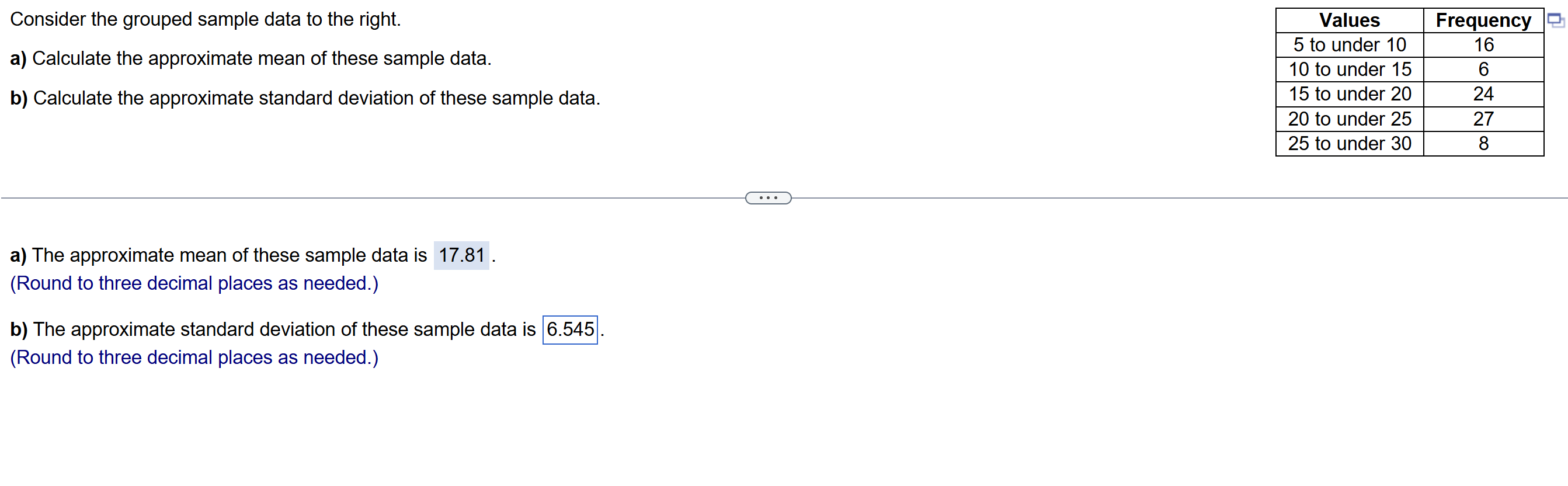 Solved Consider the grouped sample data to the right.a) | Chegg.com