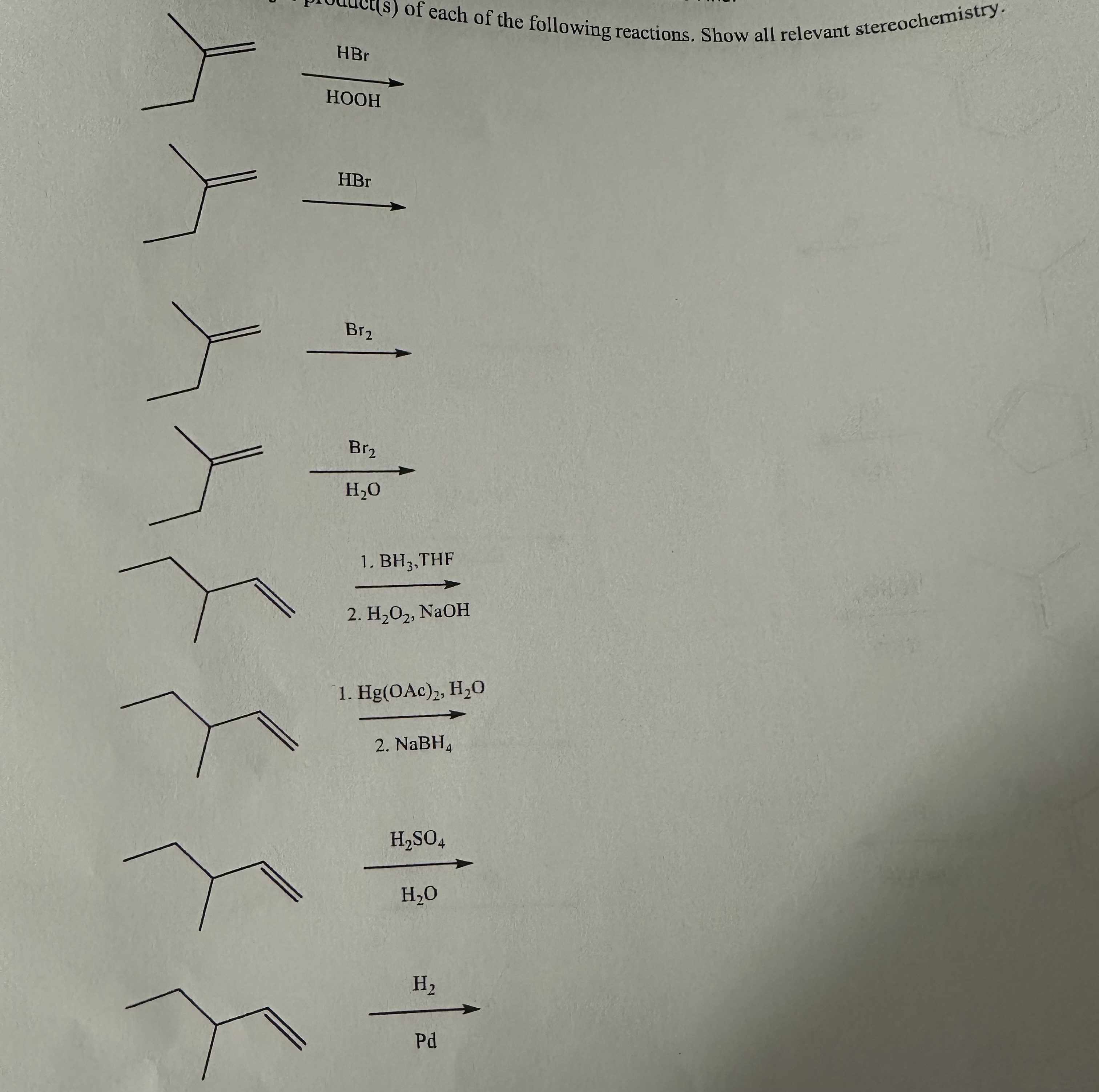 Solved 1. BH3,THF 1. Hg(OAc)2,H2O | Chegg.com