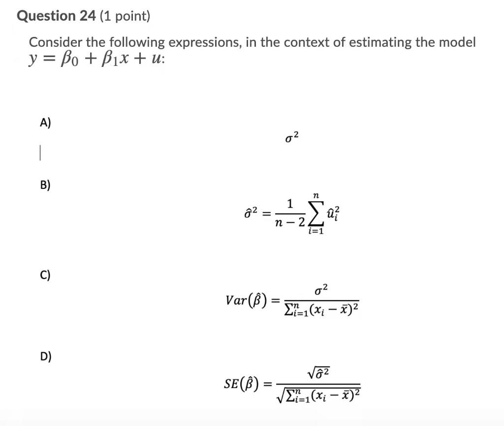 Solved Question 24 (1 point) Consider the following | Chegg.com
