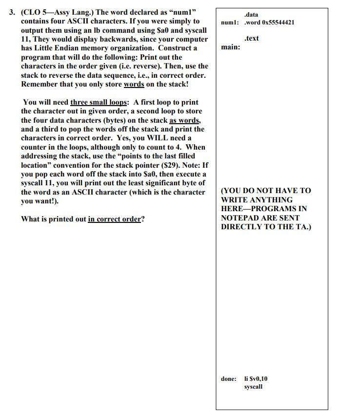 Solved Data Numl Word Ox55544421 Text 3 Clo 5 Assy