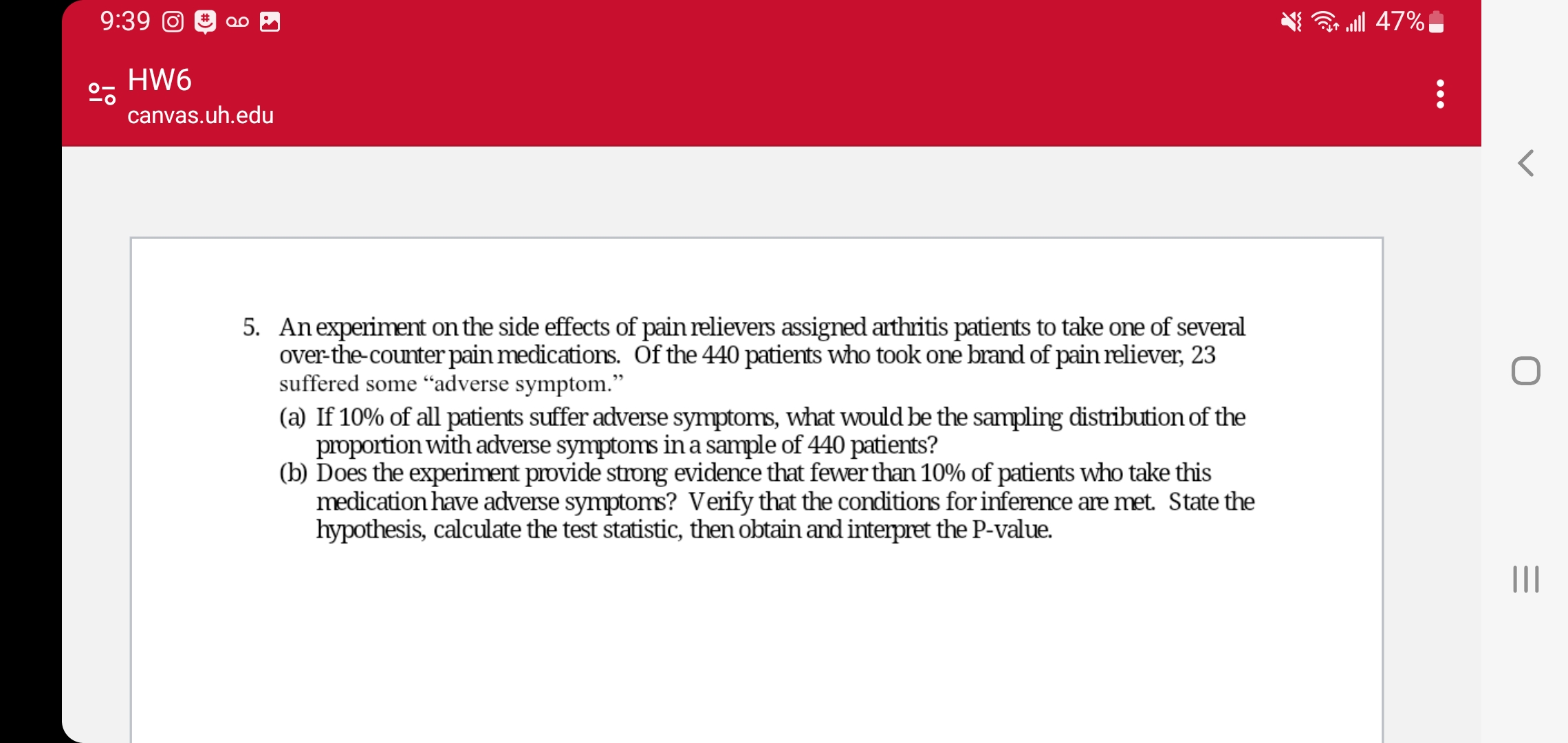 Solved HW6 canvas.uh.edu 6. In a random sample of 100 | Chegg.com