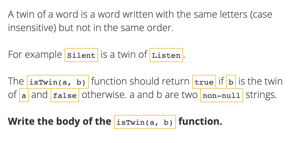 Solved A twin of a word is a word written with the same | Chegg.com