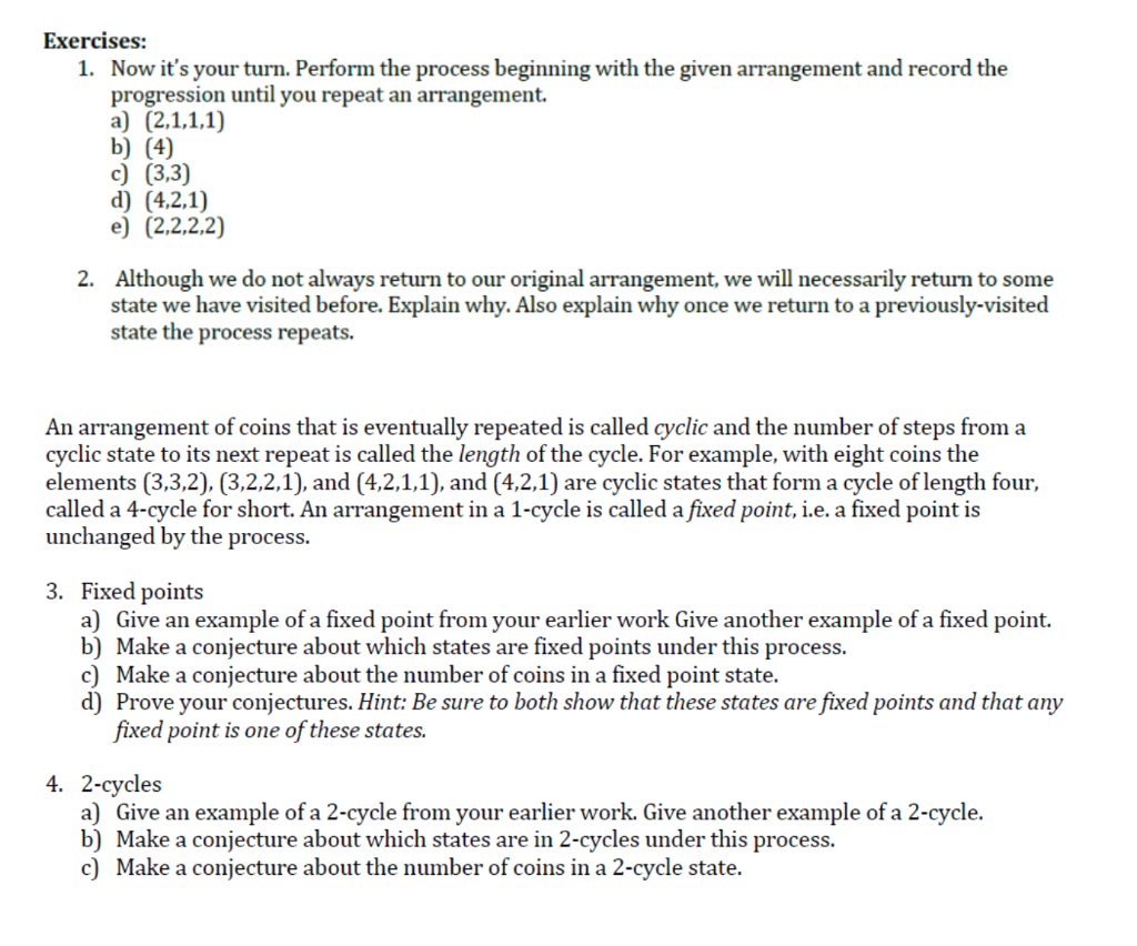 Solved Investigation: Bulgarian Solitaire Take some coins | Chegg.com