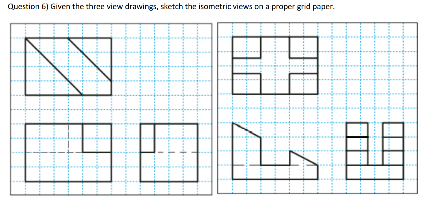 Solved Question 6) Given the three view drawings, sketch the | Chegg.com