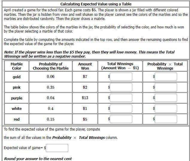 Solved Calculating Expected Value using a Table April | Chegg.com
