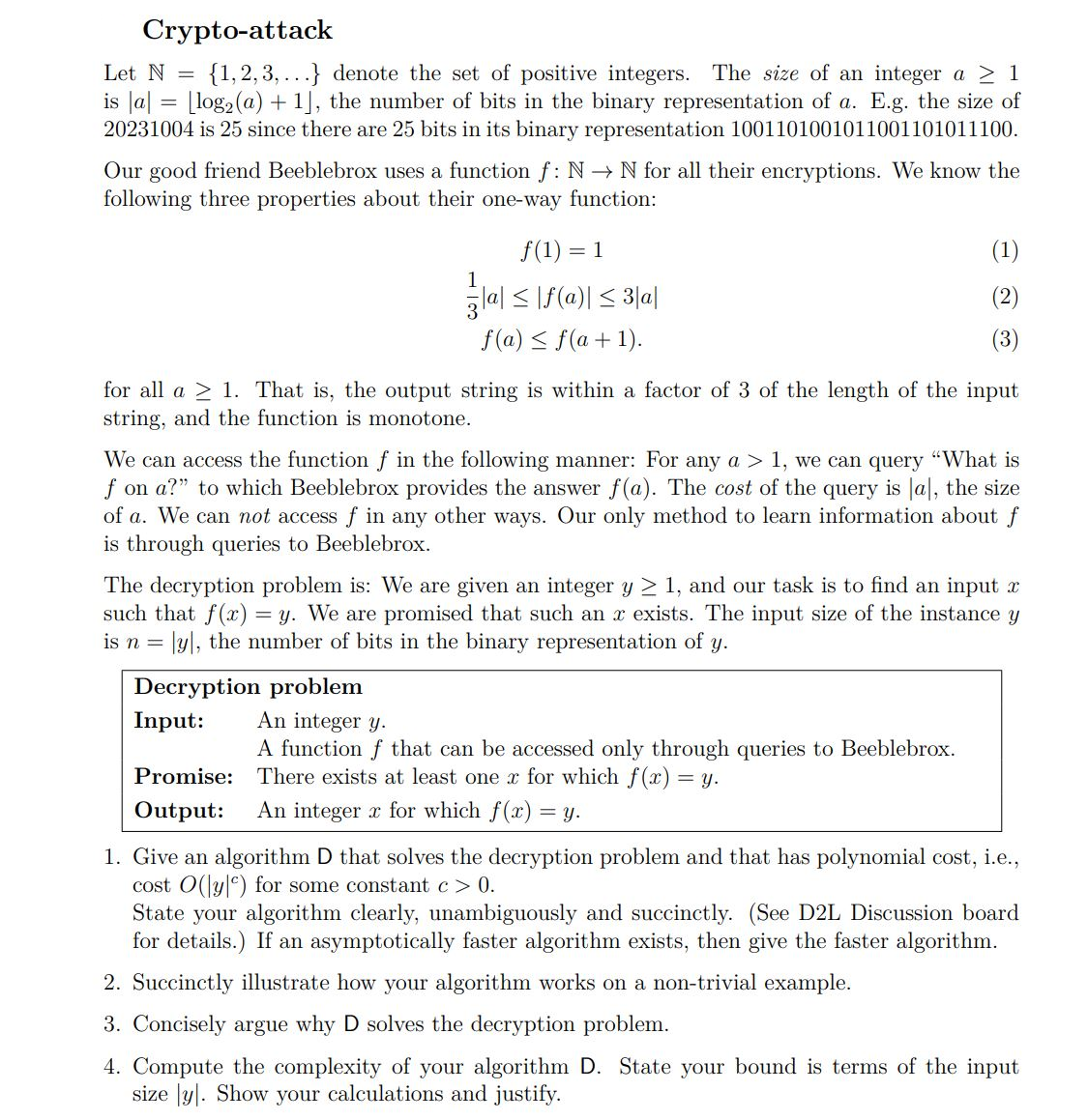 Solved Crypto-attack Let N={1,2,3,…} denote the set of | Chegg.com
