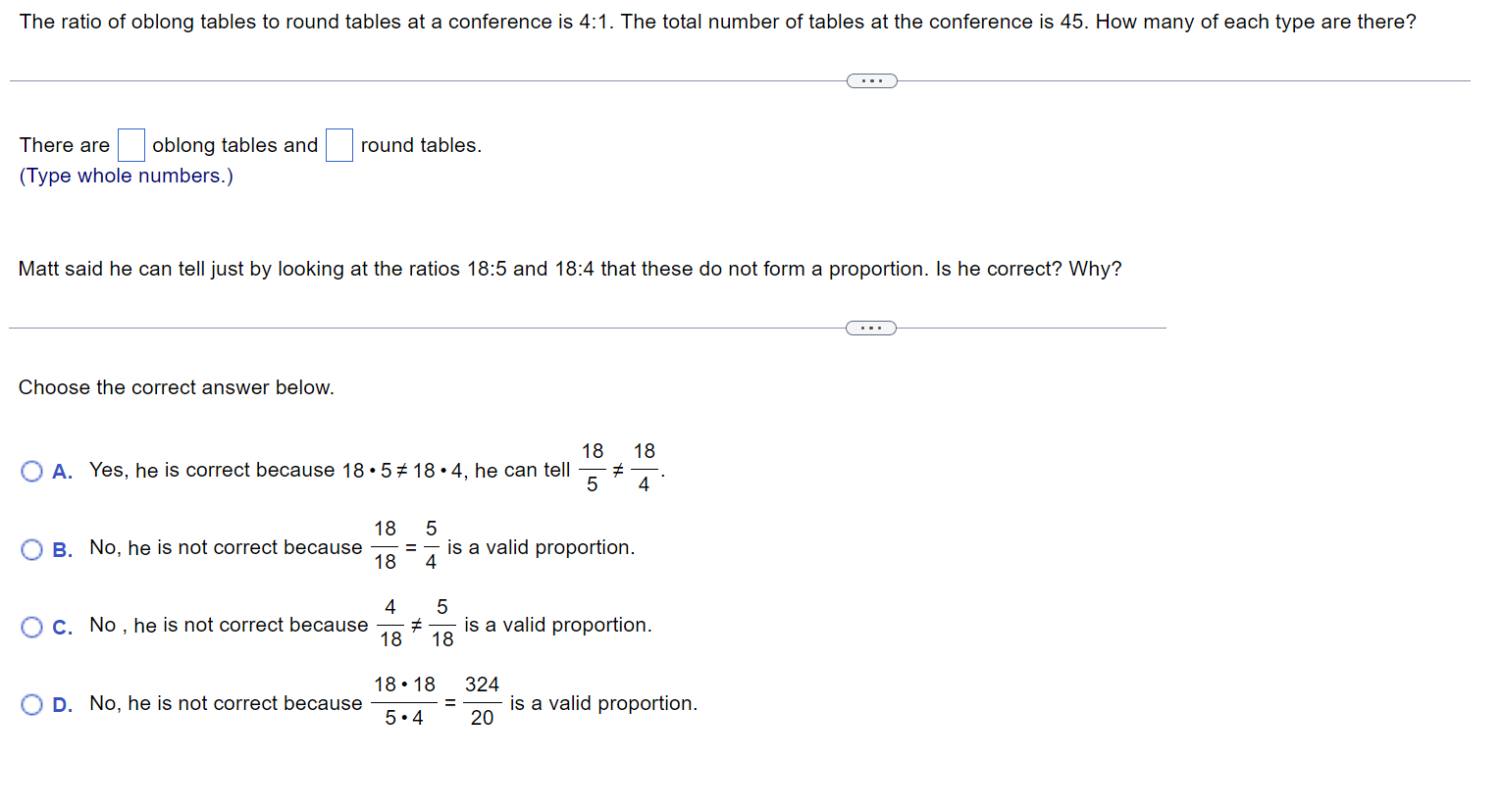 Solved The ratio of oblong tables to round tables at a | Chegg.com