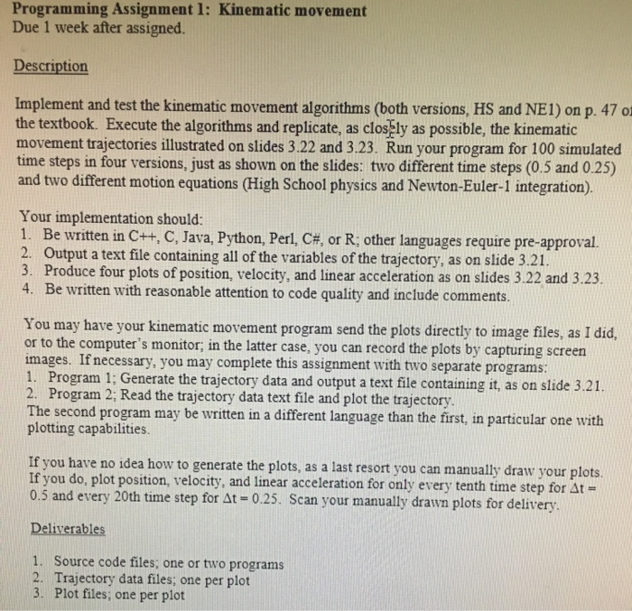 Programming Assignment 1 Kinematic Movement Due 1
