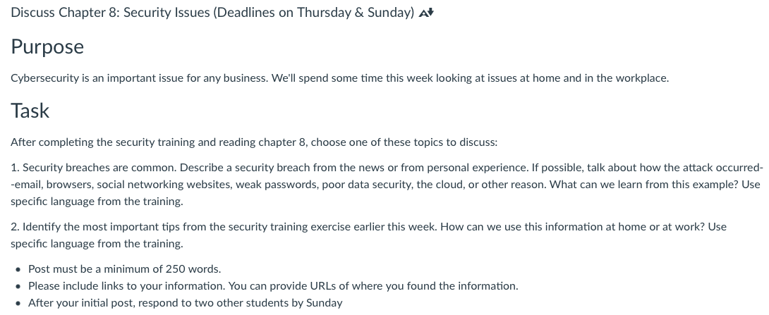 Discuss Chapter 8: Security Issues (Deadlines on | Chegg.com