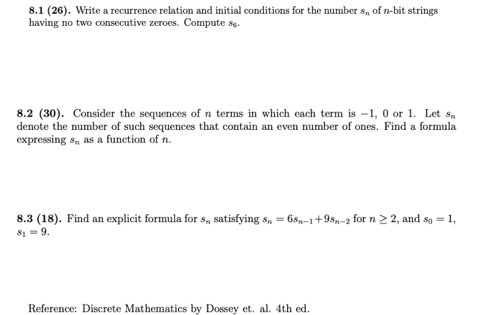 Solved 8 1 26 Write A Recurrence Relation And Initial