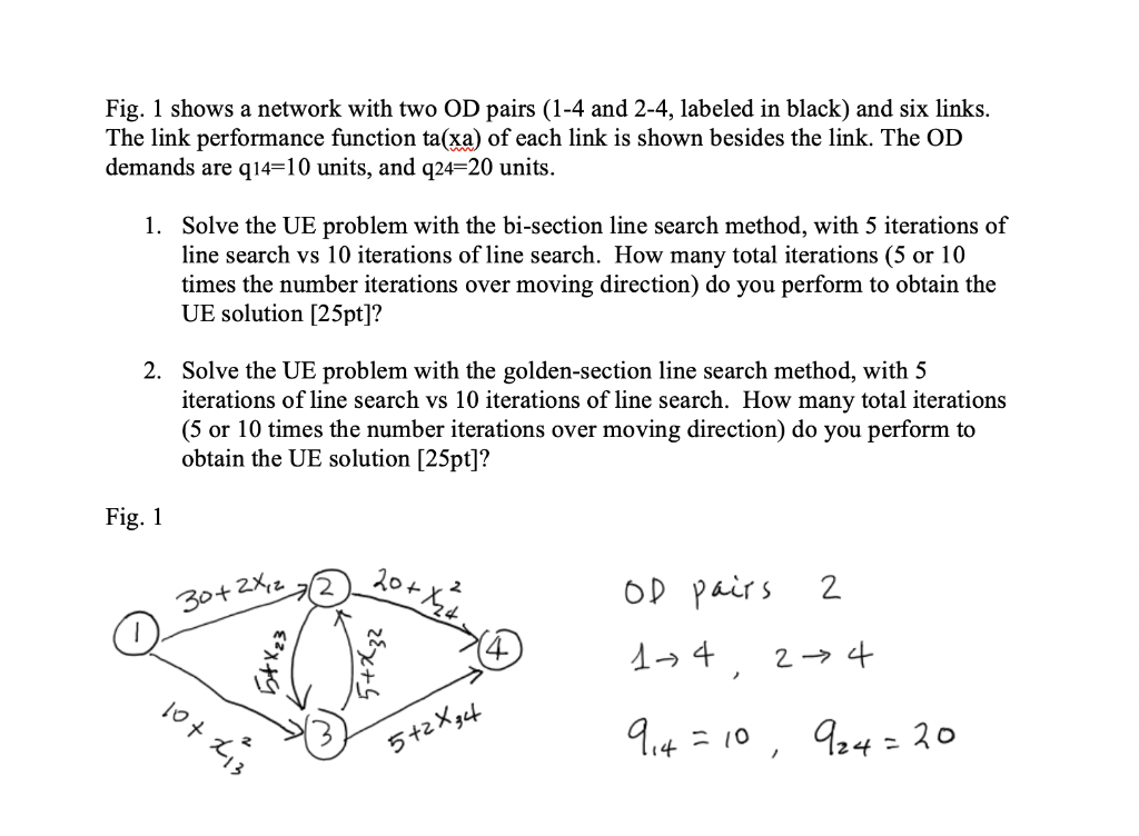 Fig. 1 shows a network with two OD pairs (1-4 and | Chegg.com