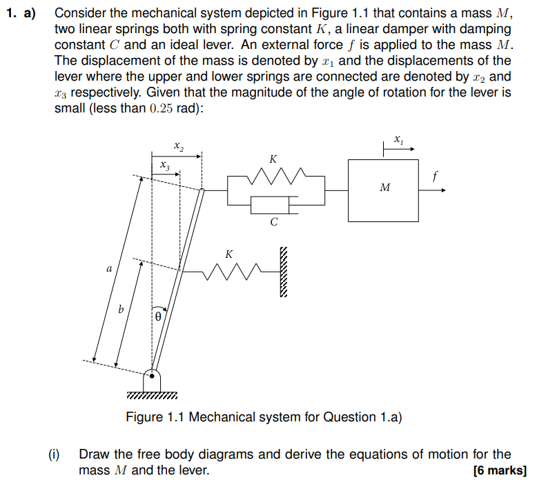 Solved 1. a) Consider the mechanical system depicted in | Chegg.com Solved 1. a) Consider the mechanical system depicted in | Chegg.com
