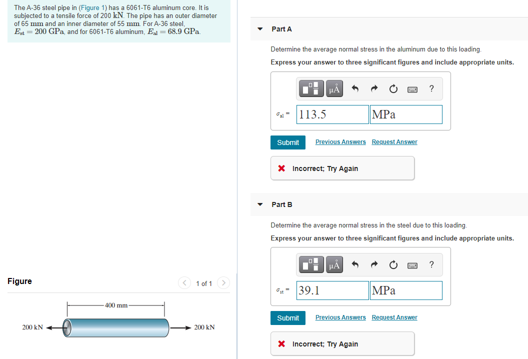 Solved The A-36 steel pipe in (Figure 1) has a 6061-T6 | Chegg.com