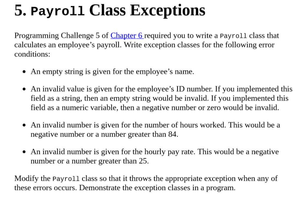 Solved 5 Payroll Class Exceptions Programming Challenge 5 