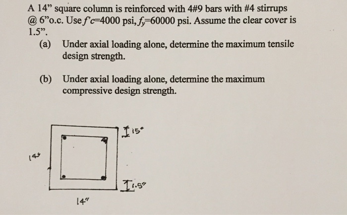 Solved A 14" square column is reinforced with 4#9 bars with | Chegg.com